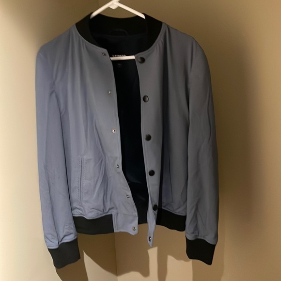 Jackets & Coats | Striped Dusty Blue Tech Bomber Jacket | Poshmark
